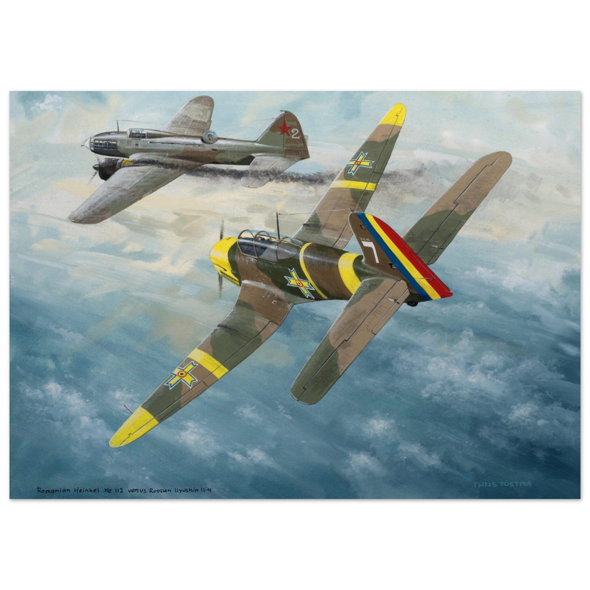 Thijs Postma - Poster - Romanian Heinkel He 112 Attacks Russian Ilyush ...